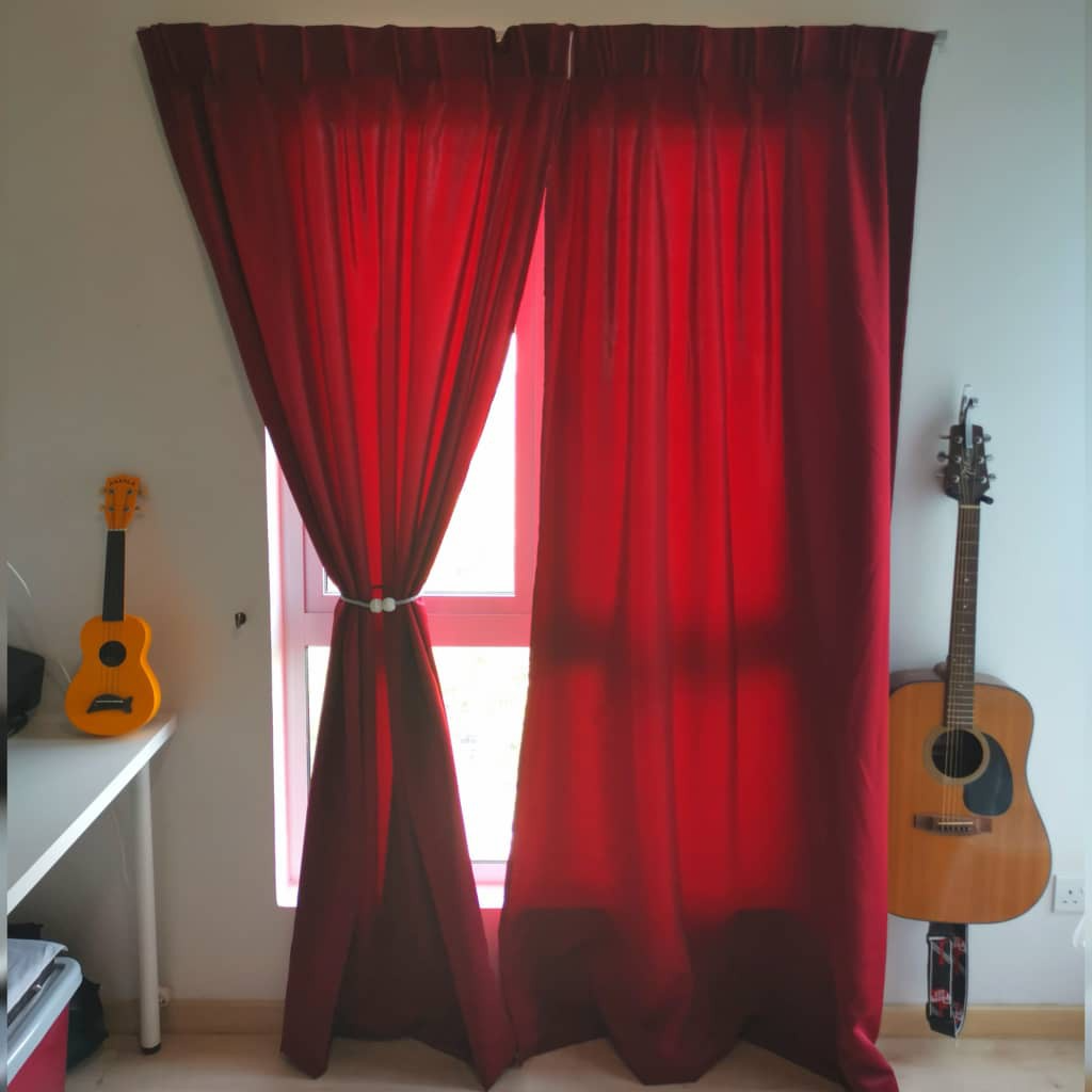 Dim Out Plain Minimalism Color French Pleat Curtain Sliding Door Free ...